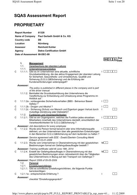 SQAS Assessment Report PROPRIETARY