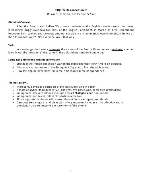 1 DBQ: The Boston Massacre Mr. Jones, Schroon ... - JonesHistory.net