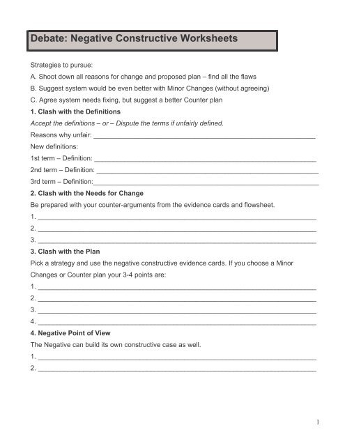 Negative Constructive Speech Worksheet - JonesHistory.net