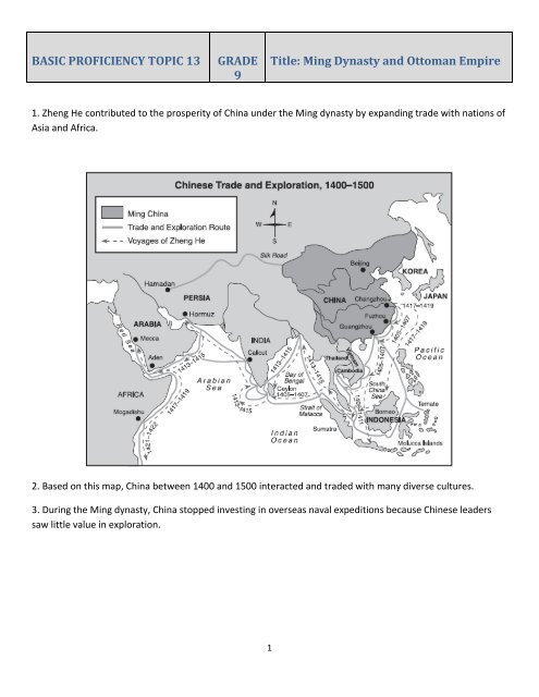 BASIC PROFICIENCY TOPIC 13 GRADE 9 Title Ming Dynasty and Ottoman Empire