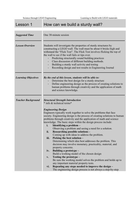 Lesson 1 How can we build a sturdy wall?