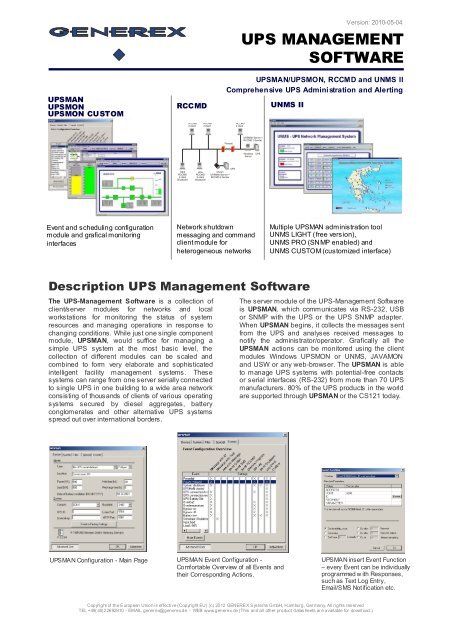 UPS Management Software data sheet - Generex GmbH