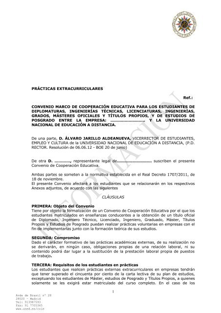 Convenio Marco De Cooperacià N Educativa Uned