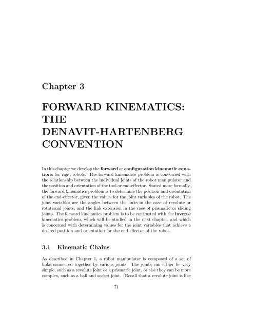 FORWARD KINEMATICS THE DENAVIT-HARTENBERG CONVENTION equations