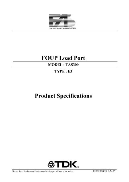 FOUP Load Port Product Specifications