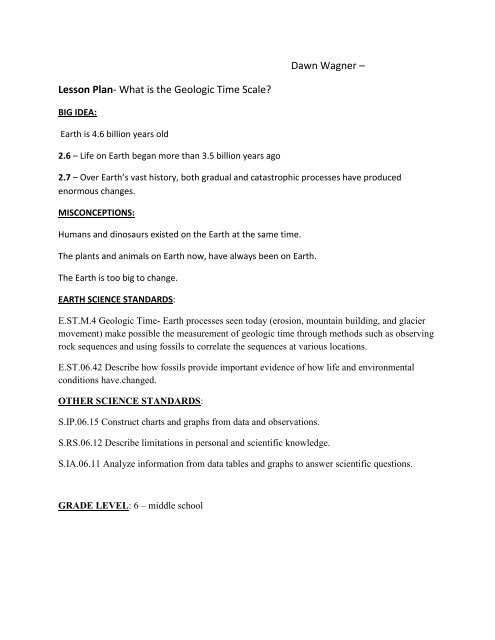 Geologic Time Scale Lesson Plan High School Seventh Grade Lesson