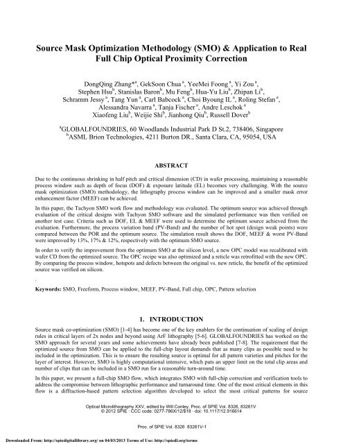 Source Mask Optimization Methodology - Brion Technologies, Inc.