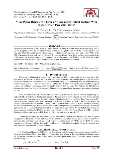 Half Power Diameter Of Circularly Symmetric Optical Systems With Higher ...