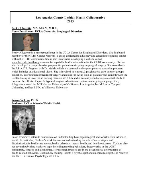 Lesbian Health Bios - Iris Cantor-UCLA Women's Health Center