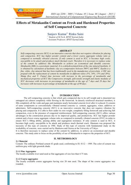 Effects Of Metakaolin Content On Fresh And Hardened Properties Of Self