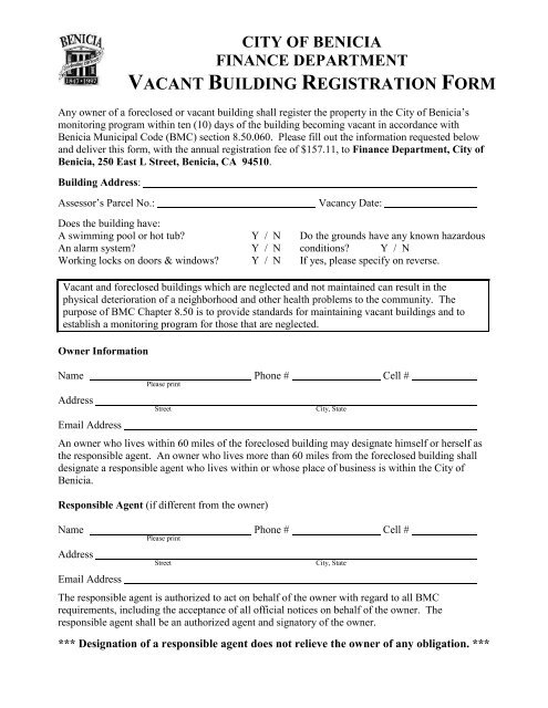 VACANT BUILDING REGISTRATION FORM