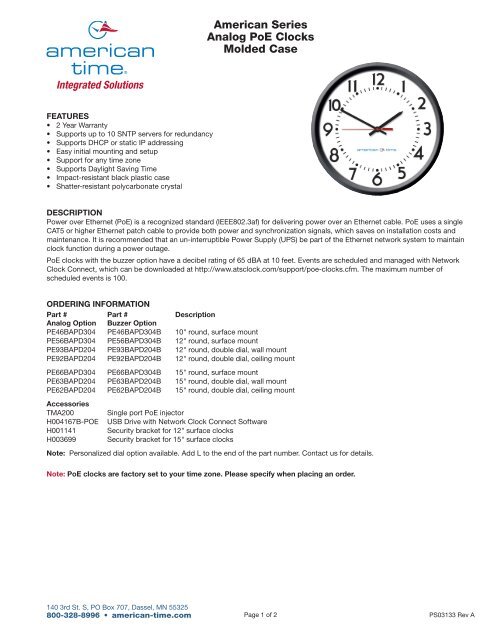 American Series Analog PoE Clocks Molded Case