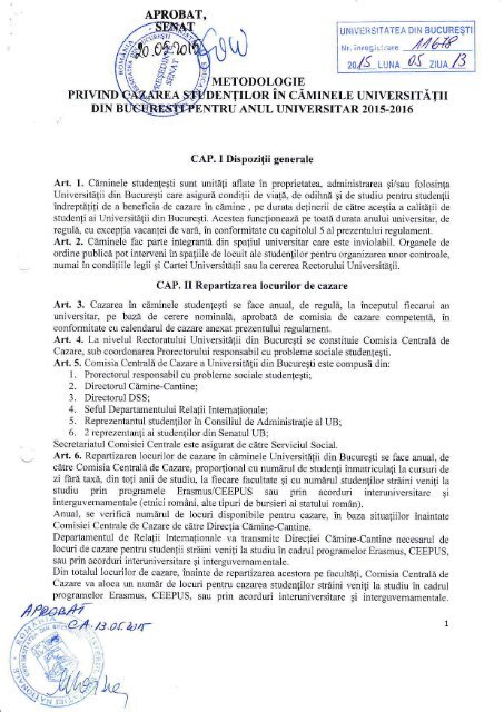 Metodologie de cazare în cămine