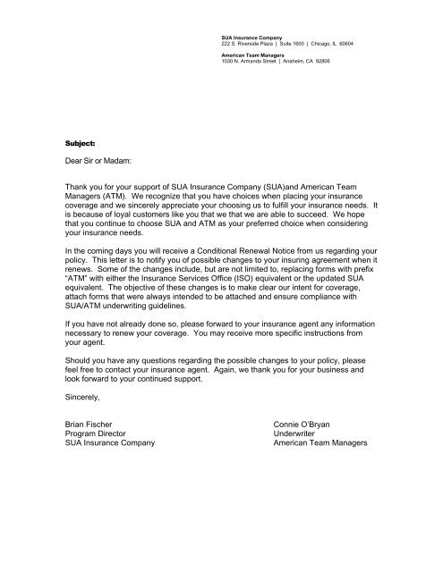 Thank you for your support of SUA Insurance Company