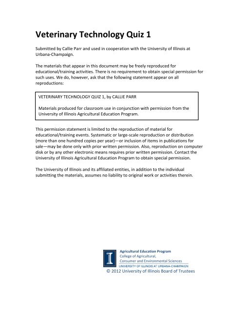 Veterinary Technology Quiz 1