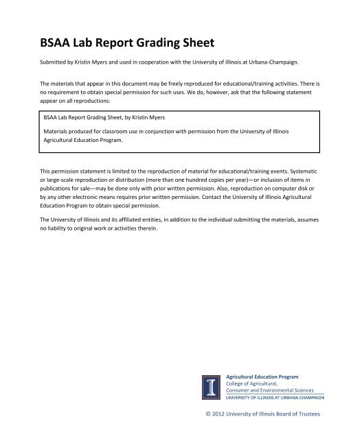 BSAA Lab Report Grading Sheet