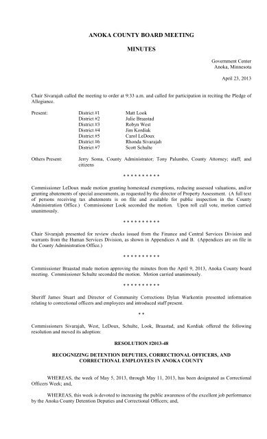 ANOKA COUNTY BOARD MEETING MINUTES