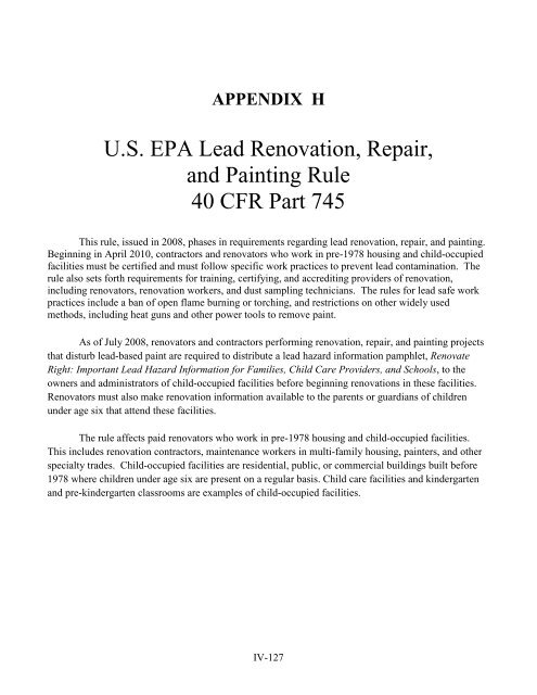U.S EPA Lead Renovation Repair and Painting Rule 40 CFR Part 745