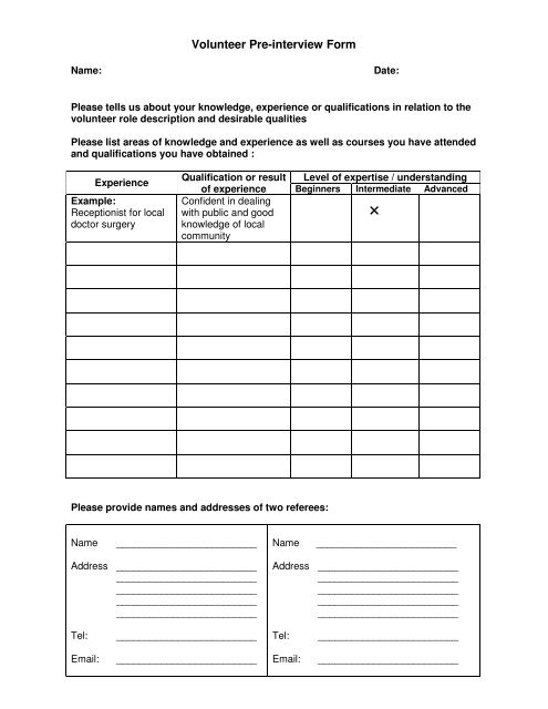 Volunteer Pre-interview Form