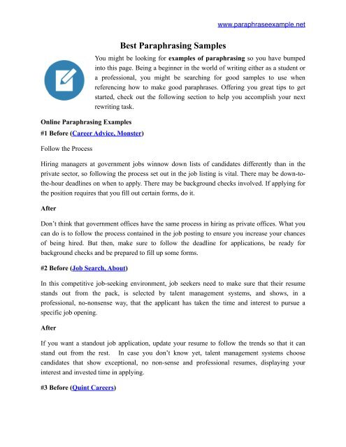 Best Paraphrasing Samples