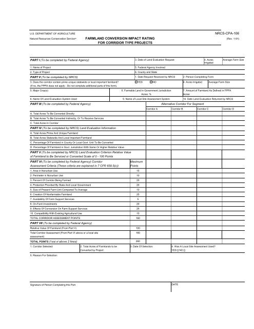 NRCS-CPA-106 FARMLAND CONVERSION IMPACT RATING FOR CORRIDOR TYPE PROJECTS
