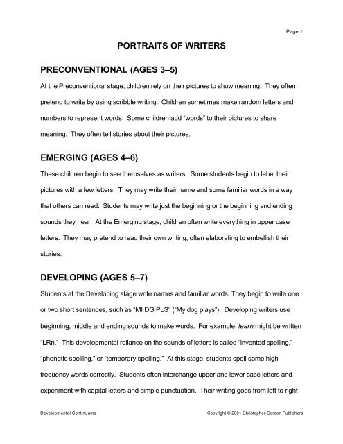 Stages of Writing Development