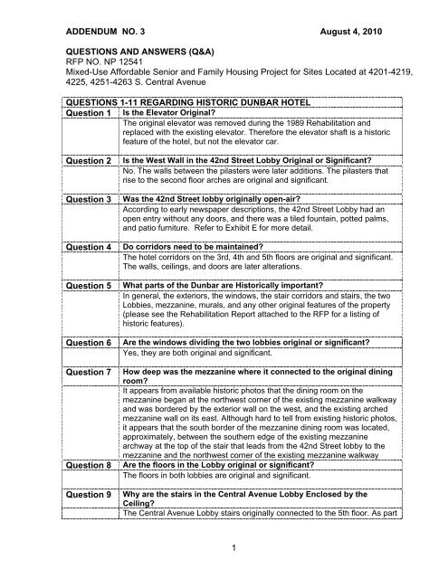 Addendum No. 3 to RFP--Questions & Answers - Los Angeles ...