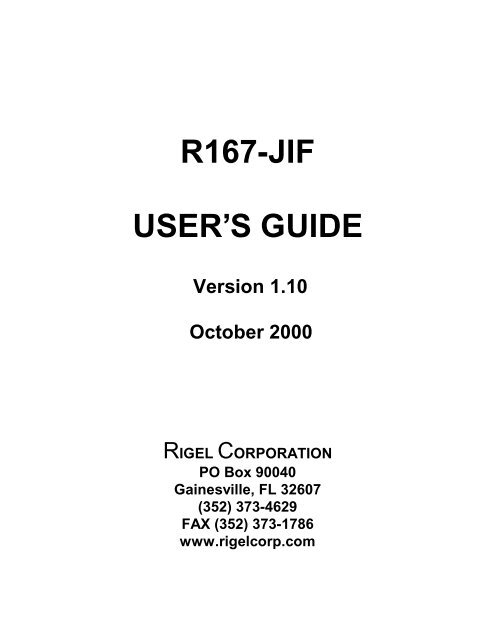 R167-JIF USER’S GUIDE