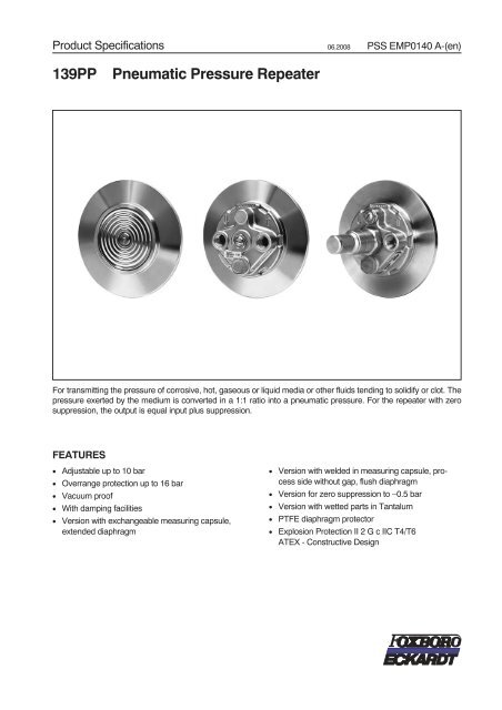 139PP Pneumatic Pressure Repeater - Foxboro Eckardt