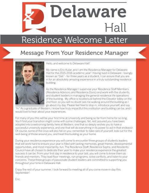 Residence Welcome Letter