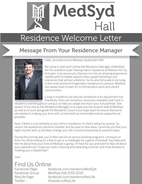 Residence Welcome Letter