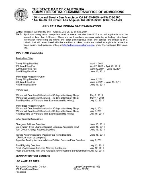 THE STATE BAR OF CALIFORNIA COMMITTEE OF BAR EXAMINERS/OFFICE OF ADMISSIONS