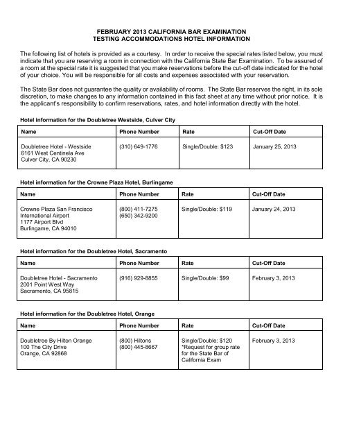 FEBRUARY 2013 CALIFORNIA BAR EXAMINATION TESTING ...