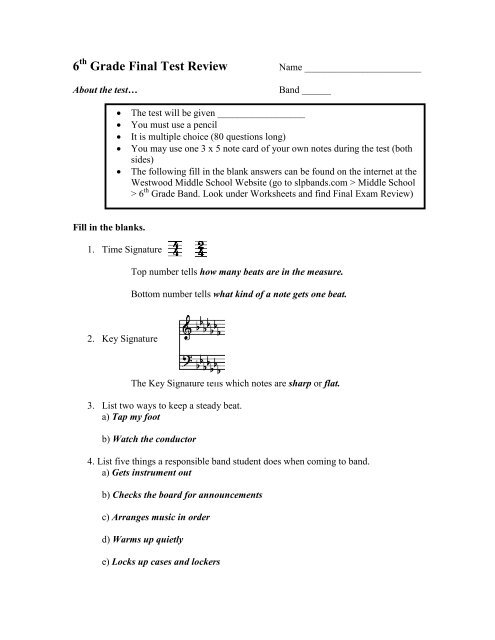 6 Grade Final Test Review