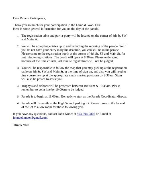 Dear Parade Participants, Thank you so much for your participation ...