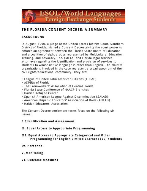 THE FLORIDA CONSENT DECREE: A SUMMARY