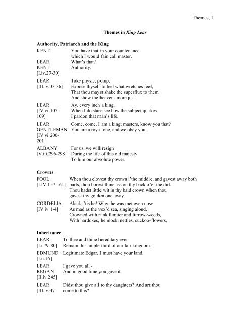 Themes, 1 Themes in King Lear Authority, Patriarch and the King ...