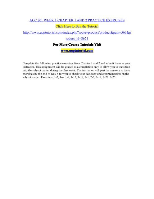Acc 201 Week 1 Chapter 1 And 2 Practice Exercises