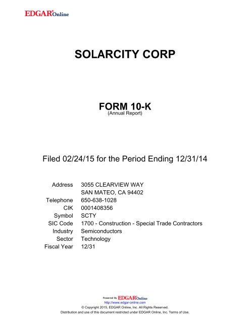 SOLARCITY CORP
