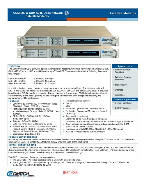 CDM-600 & CDM-600L Open Network Satellite Modems Satellite Modems
