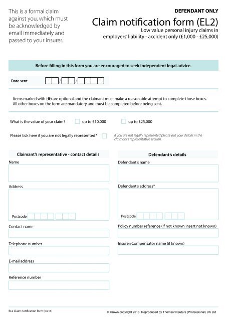 Claim notification form (EL2)