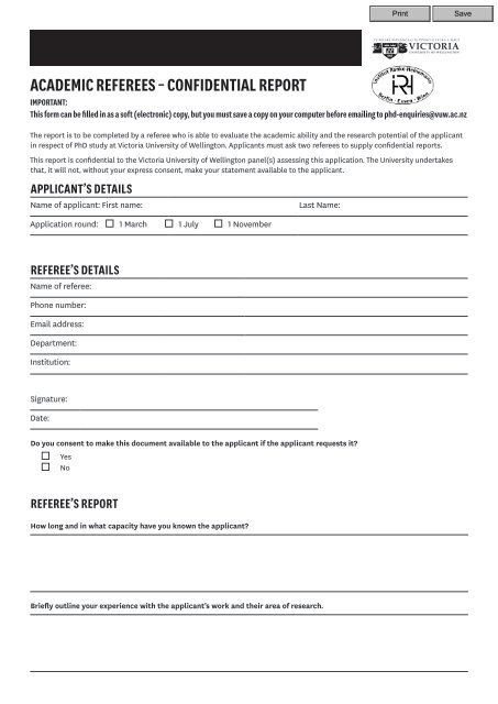 Academic Referees – Confidential Report