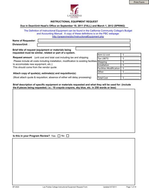 Instructional Equipment Request form - Grapevine - Las Positas ...