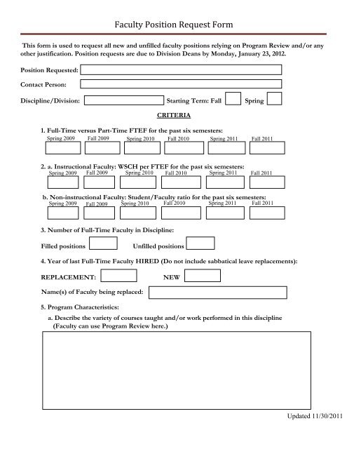 Faculty Position Request Form
