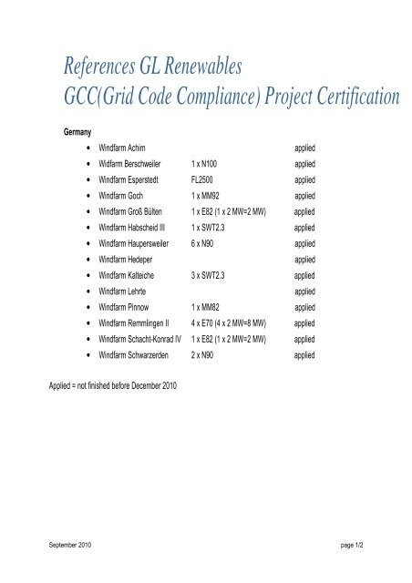 References GL Renewables GCC(Grid Code Compliance) - GL Group