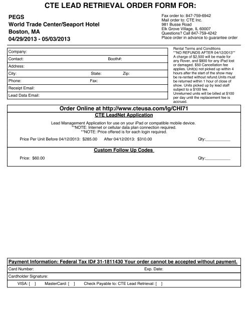 CTE LEAD RETRIEVAL ORDER FORM FOR