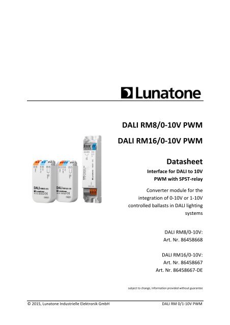 DALI RM8/0-­‐10V PWM DALI RM16/0-­‐10V PWM Datasheet