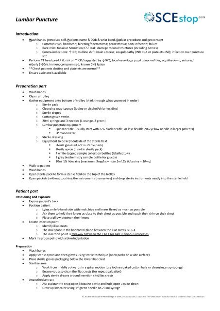 Lumbar puncture - OSCEstop
