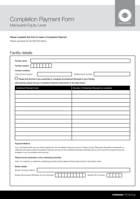 Completion Payment Form