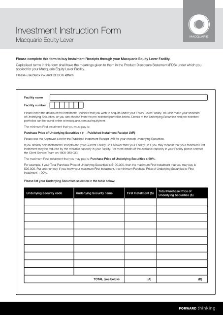Investment Instruction Form